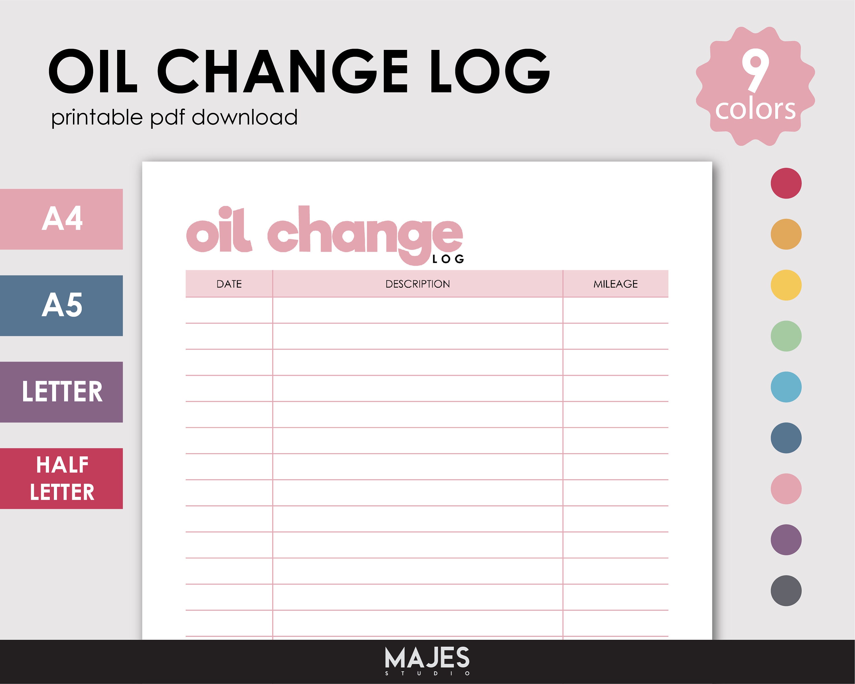 Oil Change Log, Digital Download, Oil Change Tracker, Oil Filter Sheet ...