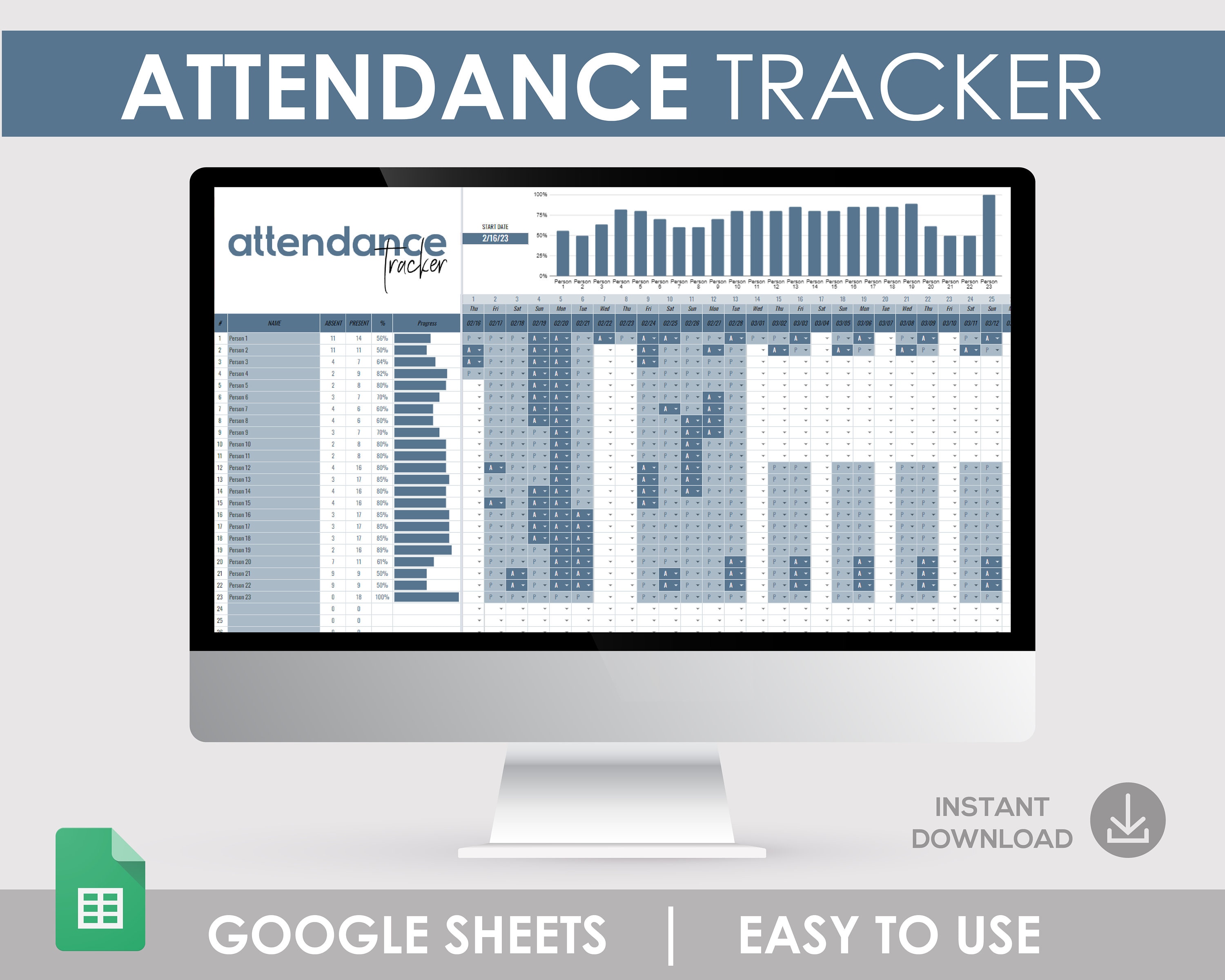 Attendance Tracker: Google Sheet Log for Student, Employee Monitoring ...