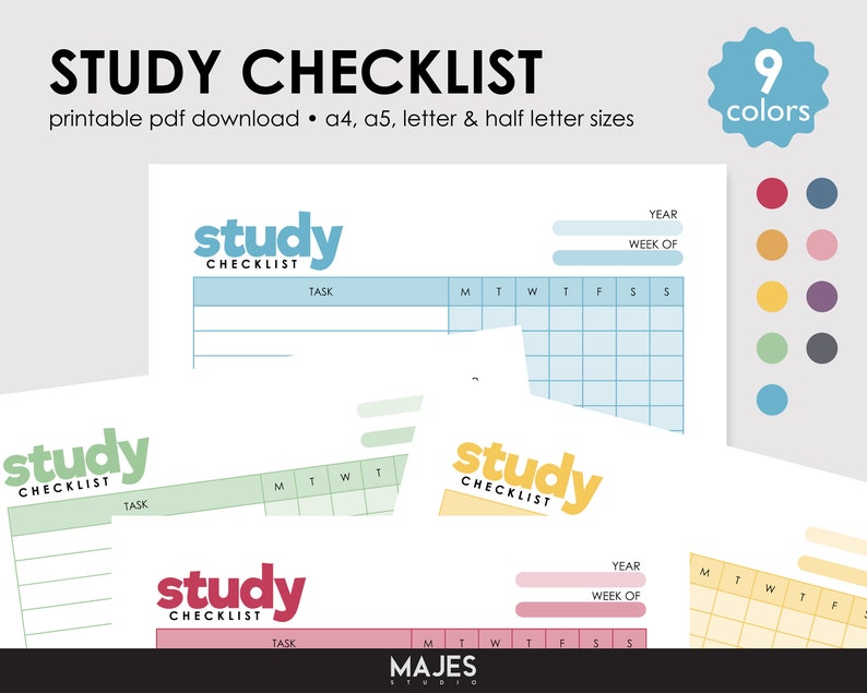 Study Checklist Planner, Functional To-do List (PDF Template) - Etsy