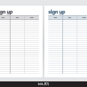 Sign up Sheet, Event Sign Up, Sign up Template, Email Sign Up, Sign up ...