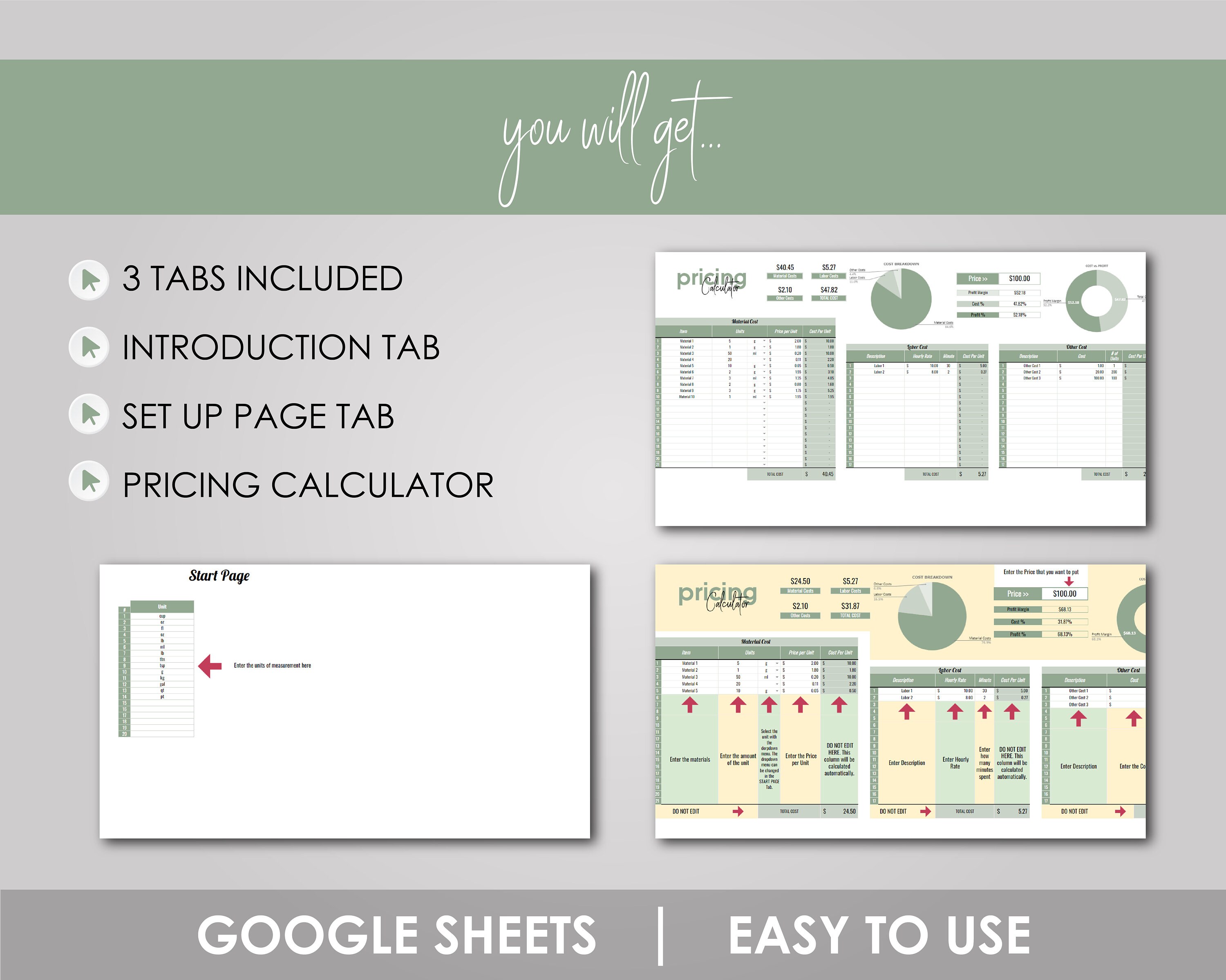 Product Pricing, Pricing Worksheet, Profit Calculator, Google Sheets ...