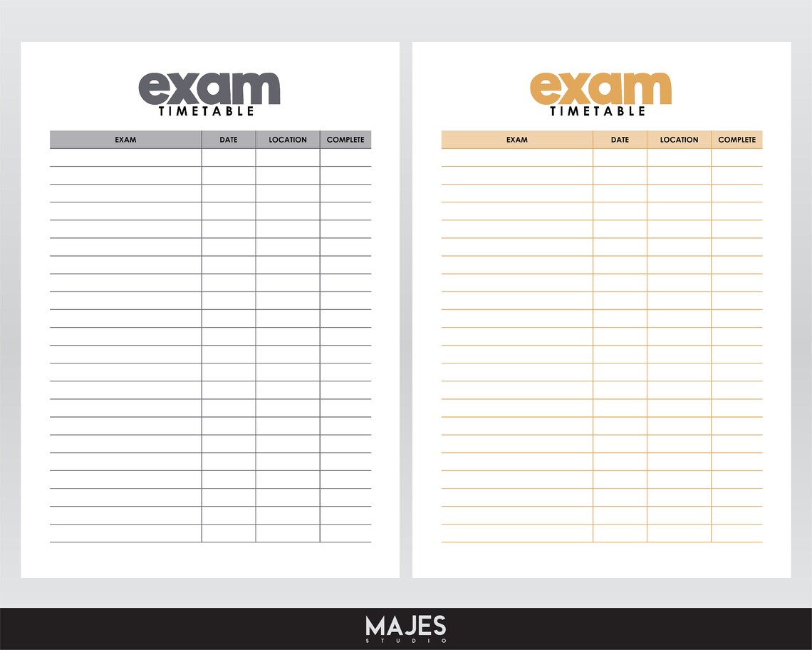 Exam Timetable Exam Template Exam Study Exam Organizer - Etsy