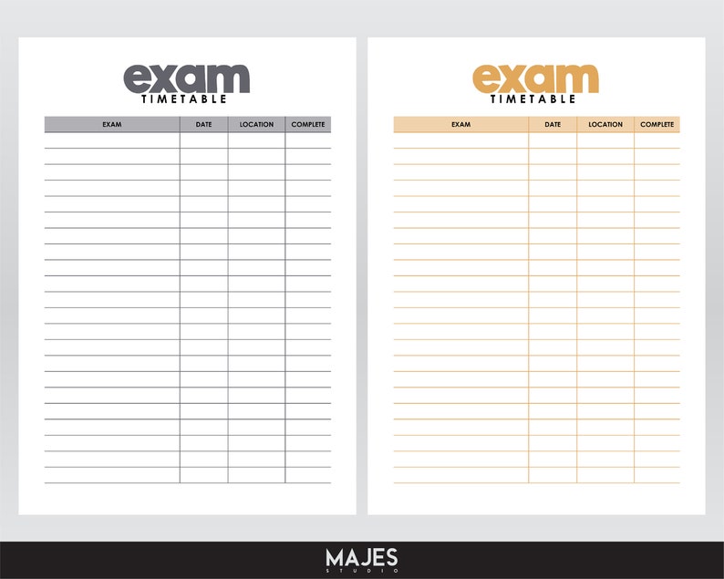 Exam Timetable Exam Template Exam Study Exam Organizer - Etsy