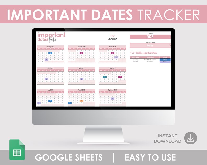 Important Dates, Tracker Sheet, Google Sheet, Date Management, Event ...