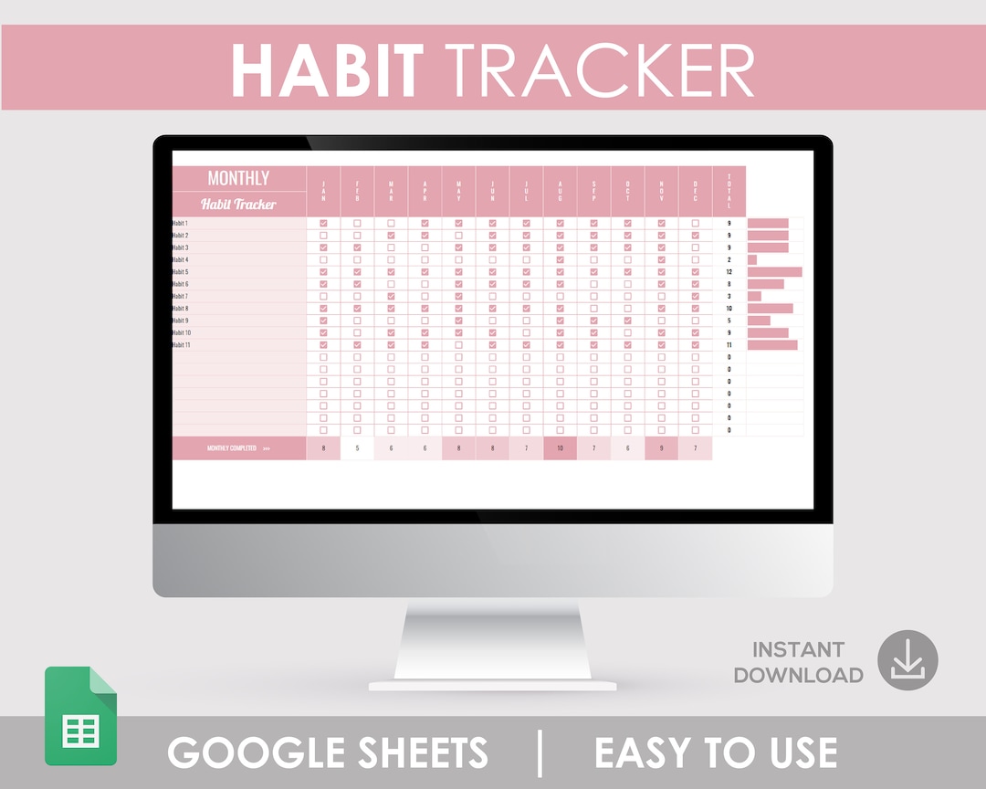 Habit Google Sheets, Goal Tracker Sheets, Habit Tracker Sheets, Habit ...