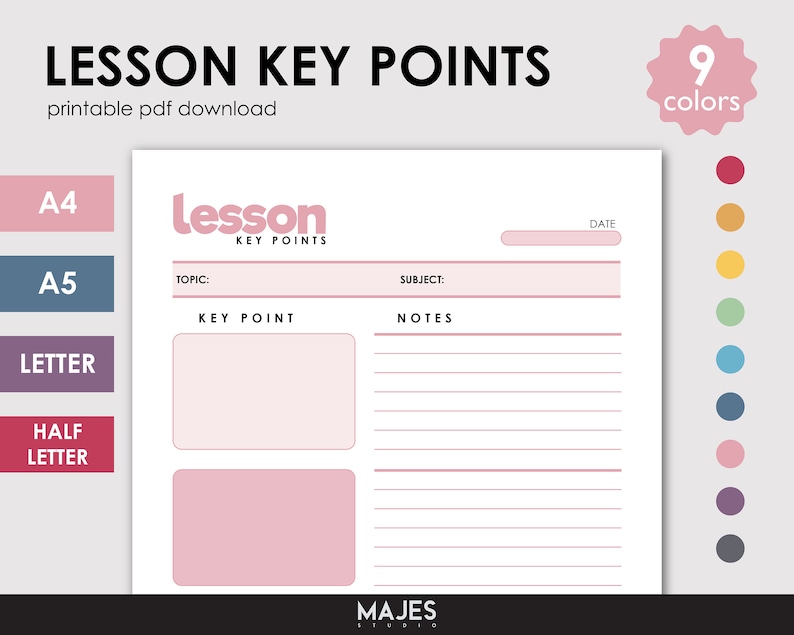 Lesson Key Points Template, Cornell Notes, School Planner (digital ...