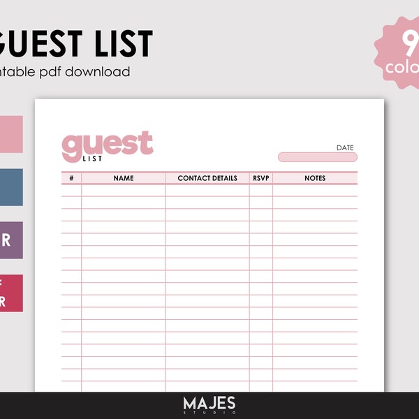 Wedding Attendee List Etsy 