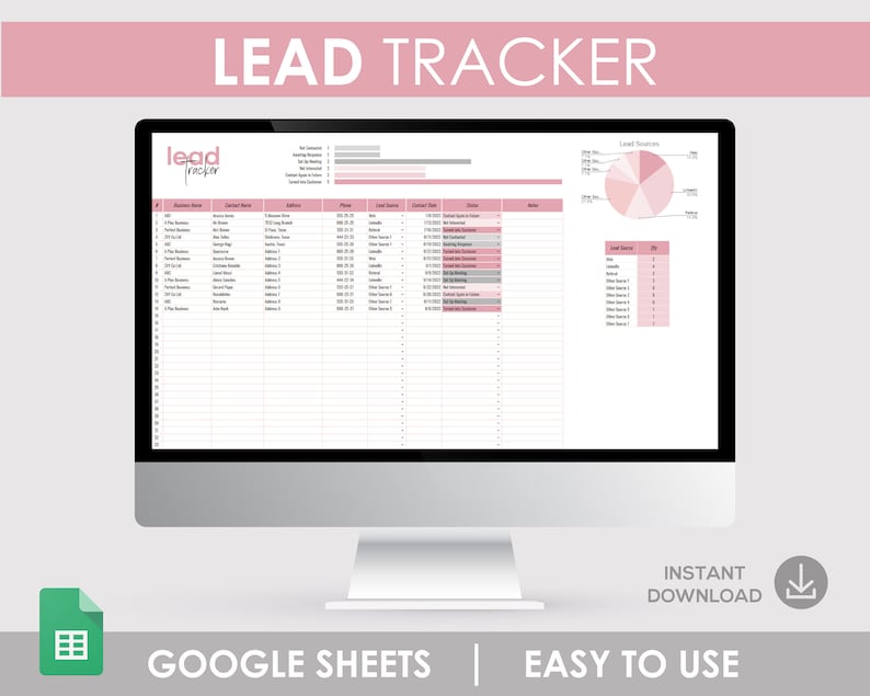 Lead Tracker Lead Spreadsheet Tracking Spreadsheet Sales - Etsy