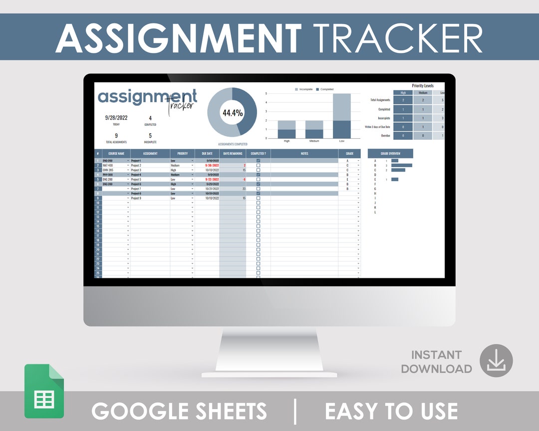 Assignment Planner Sheet: Google Template Tasks | Homework Organizer ...