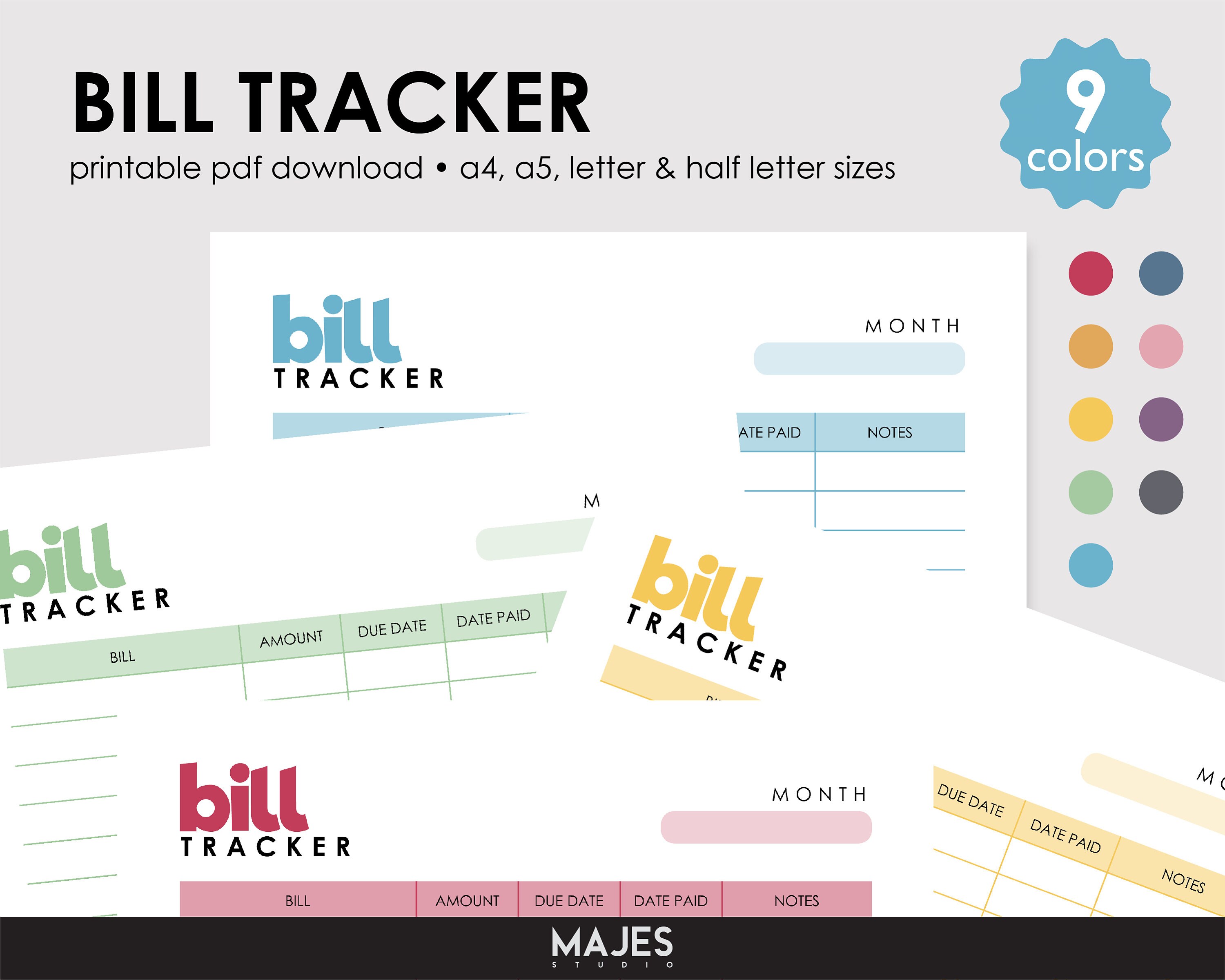 Monthly Bill Tracker Yearly Bill Bill Tracker Subscription - Etsy