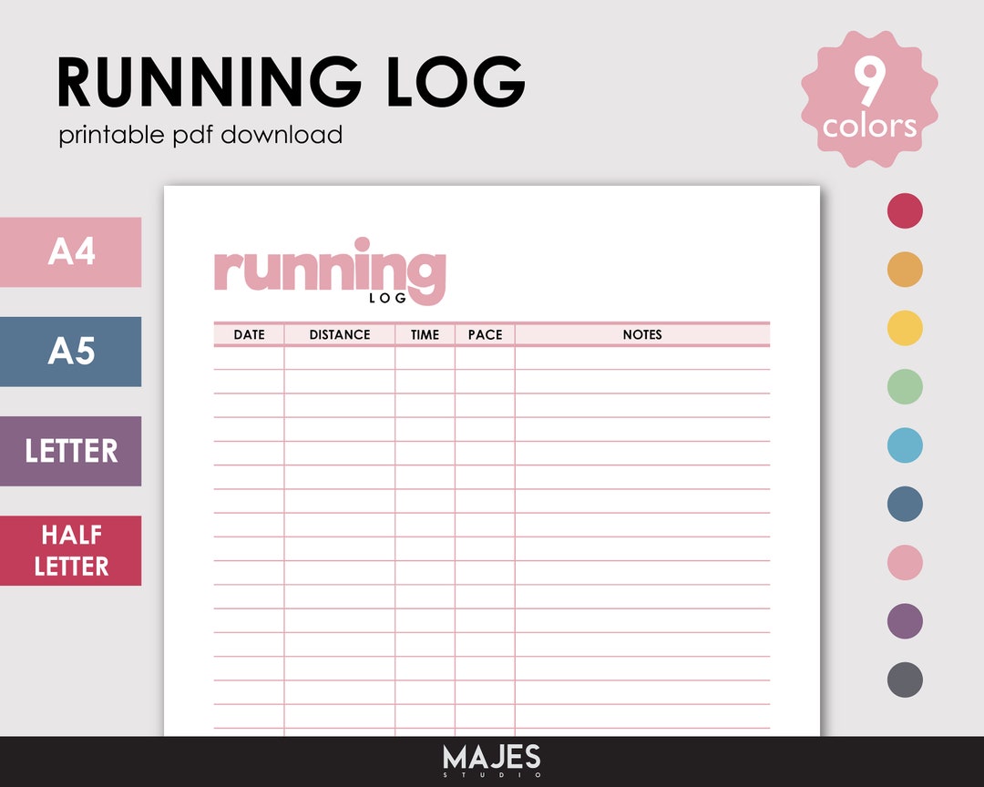 Running Log, Running Printable, Exercise Printable, Running Tracker ...