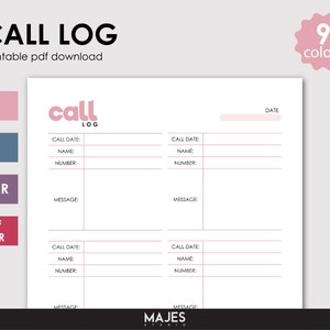Call Log Pdf, Missed Call Log, Incoming Call Log, Business Planner ...