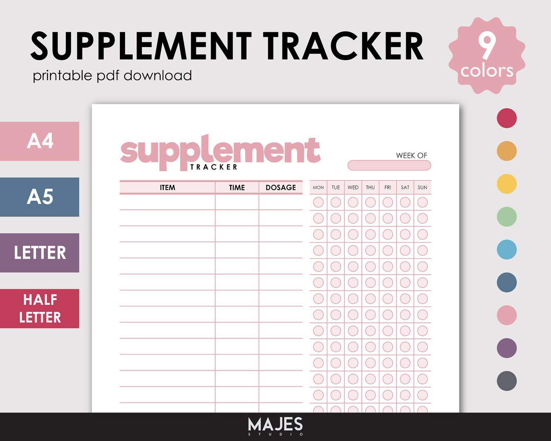 Supplement Tracker, Supplement List, Supplement Chart, Supplement ...