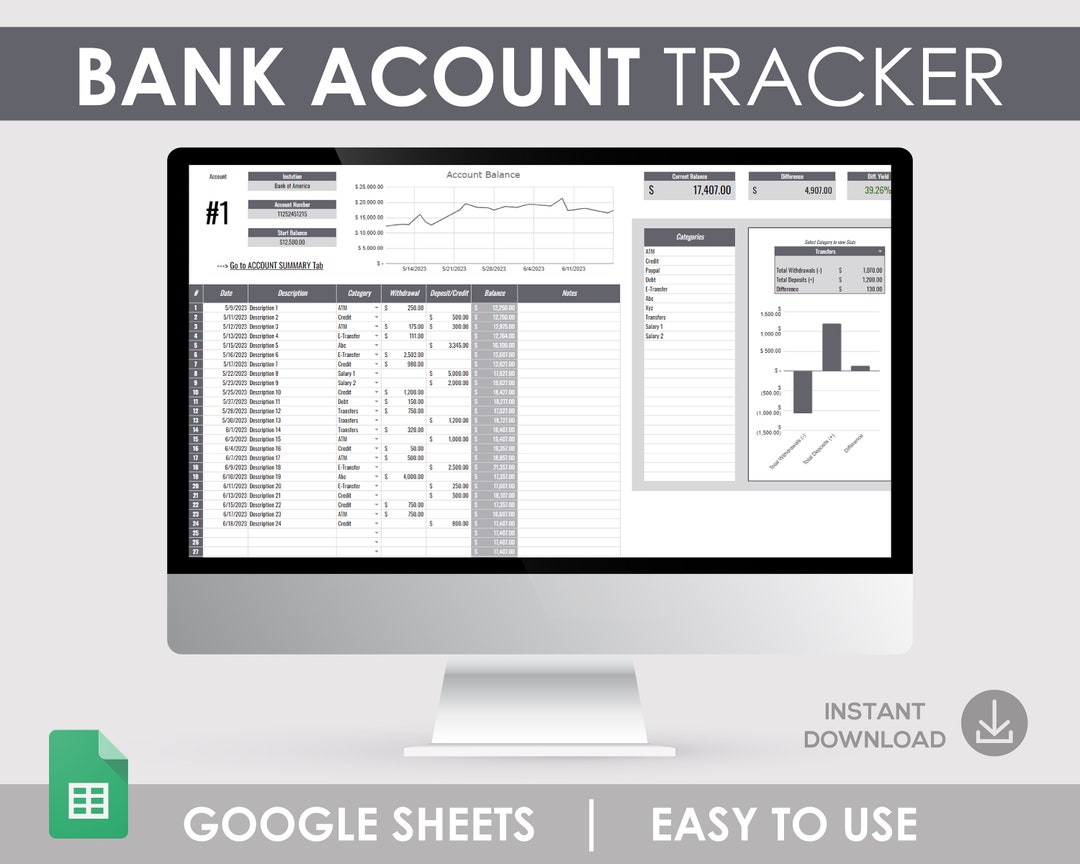 Bank Account Tracker: Finance Spreadsheet in Google Sheets (digital ...