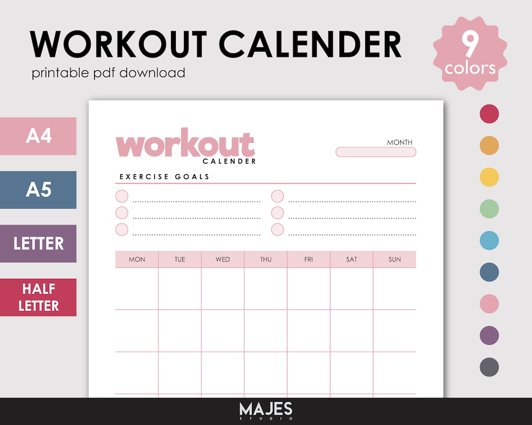 Workout Calender Workout Planner, Printable Workout, Digital Prints ...