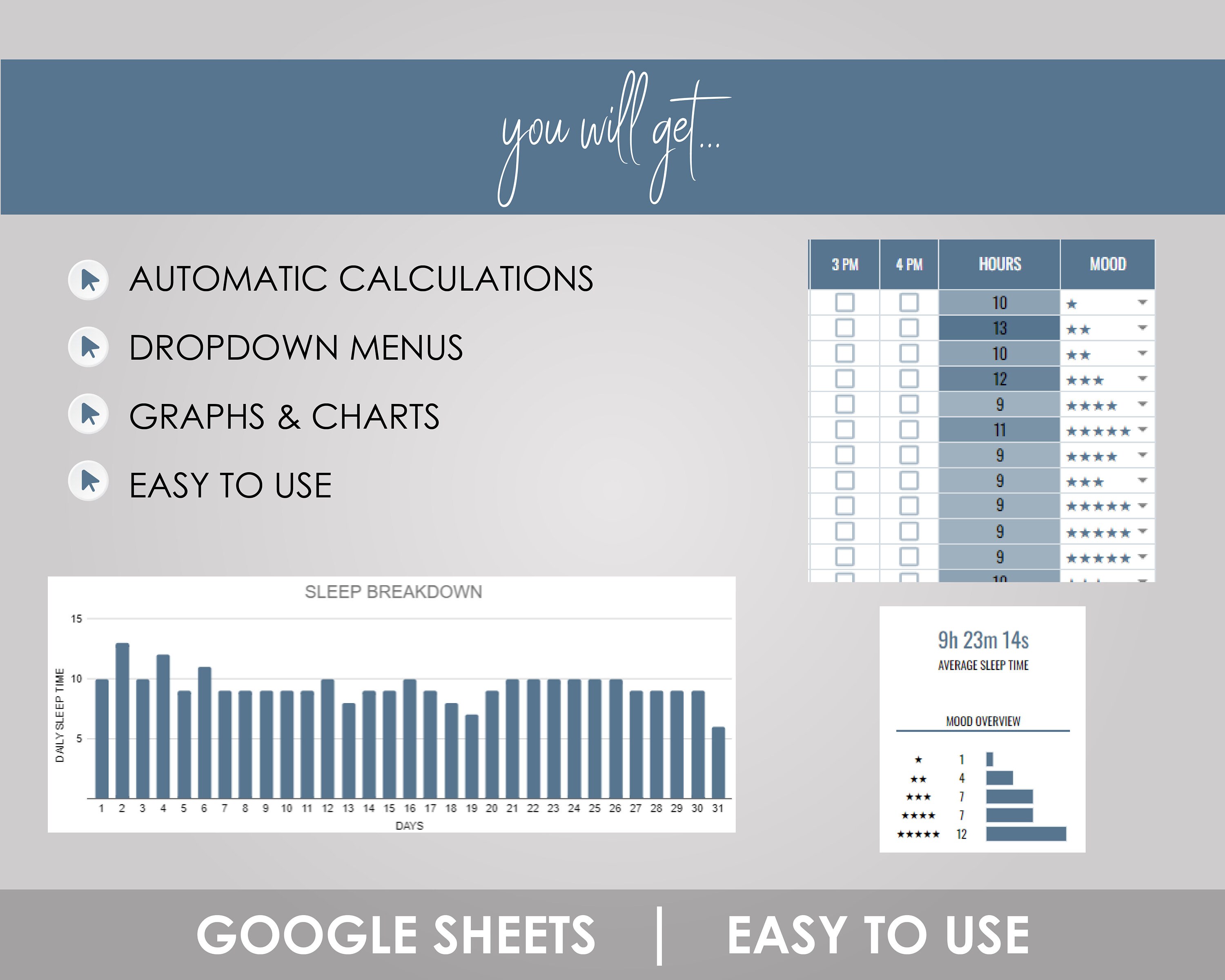 Sleep Tracker Sheet: Google Sleep Log Digital Sleep Diary Rest Analysis ...