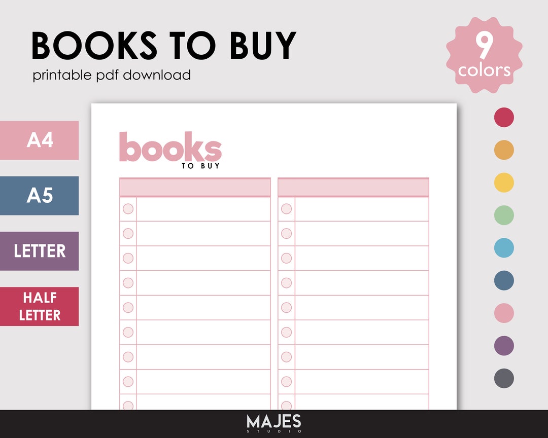 Book Wishlist Printable, Shopping List Template (digital Download) - Etsy