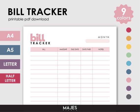 Monthly Bill Tracker Yearly Bill Bill Tracker Subscription - Etsy