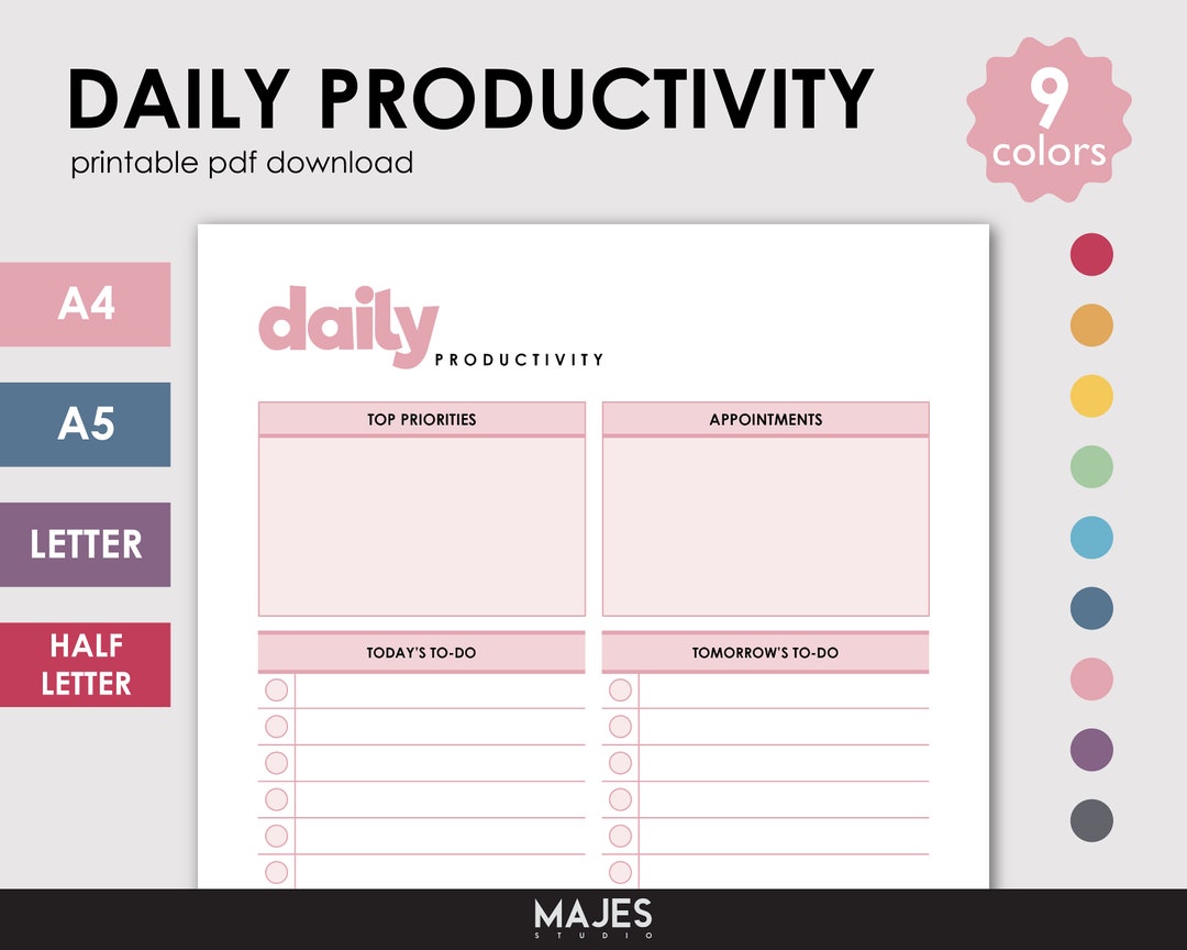 Productivity Planner, Printable Planner, PDF Template, Editable ...
