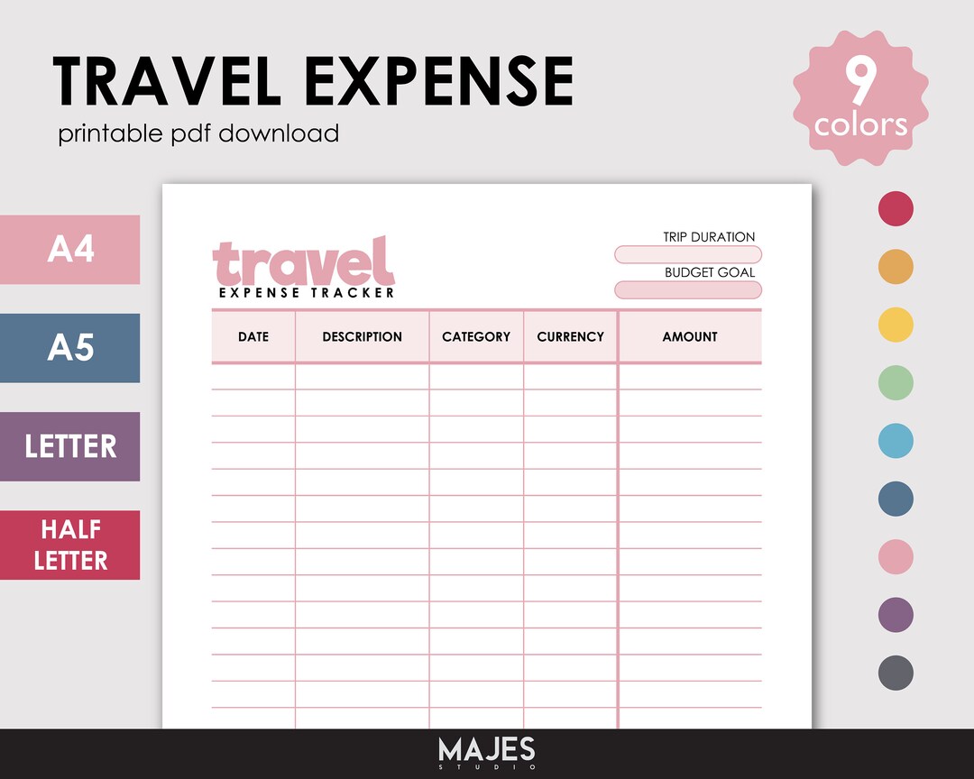 Travel Expense Log, Spending Tracker, Money Tracker, Spending Log ...