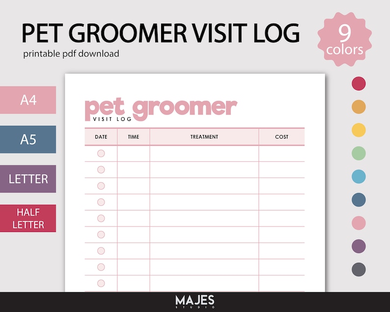 Pet Groomer Visit, Digital Planner Book, Dog Cat Groomer Note, Pets ...