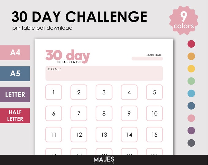 30 Day Challenge Tracker Printable Printable Habit Tracker PDF ...