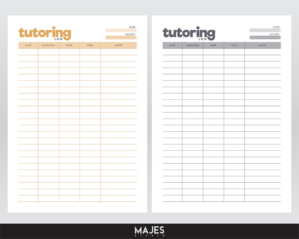Tutoring Log Printable Hours Log Tutoring Income Tutoring - Etsy