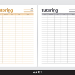 Tutoring Log, Printable Hours Log, Tutoring Income, Tutoring Session ...