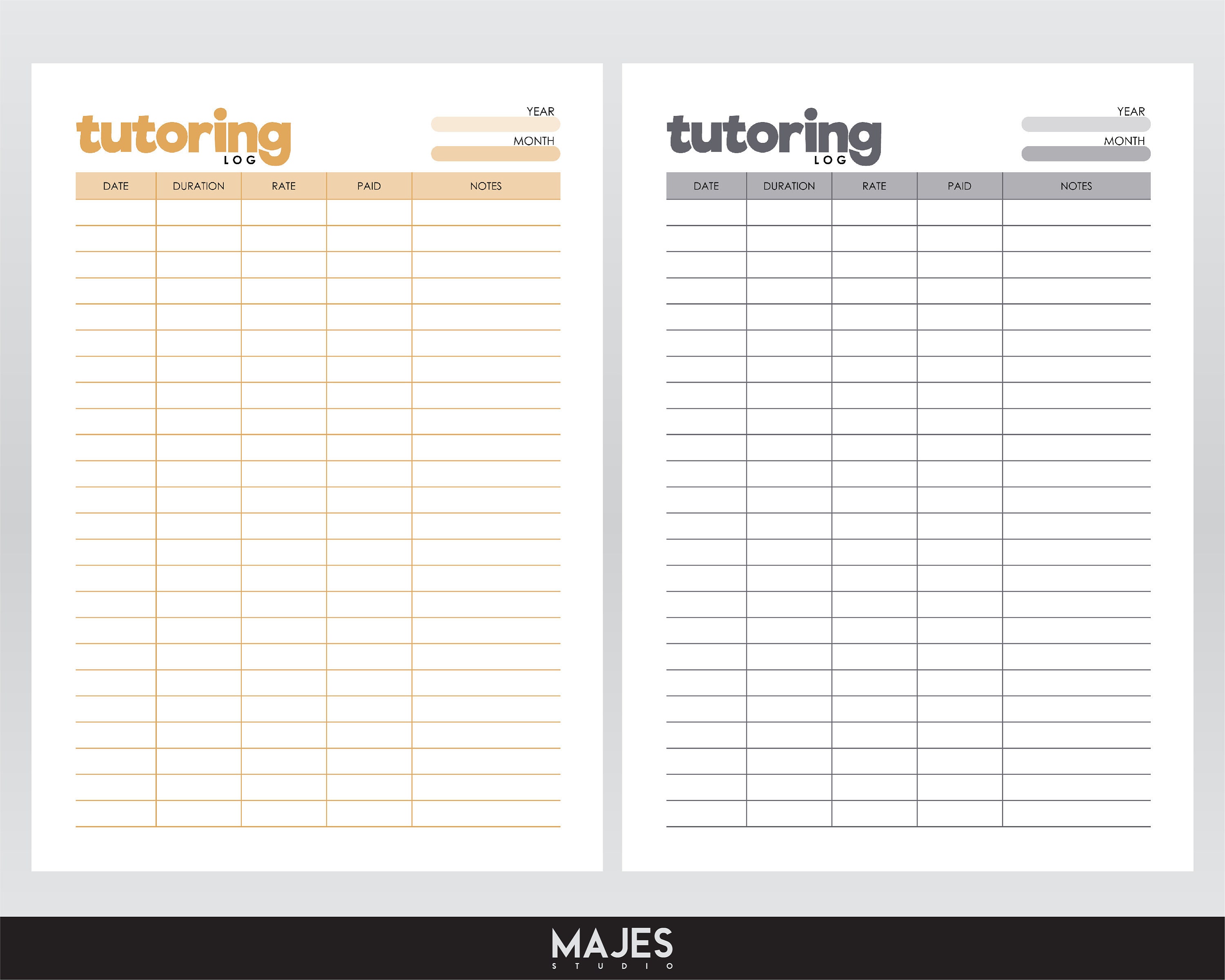 Tutoring Log Printable Hours Log Tutoring Income Tutoring - Etsy