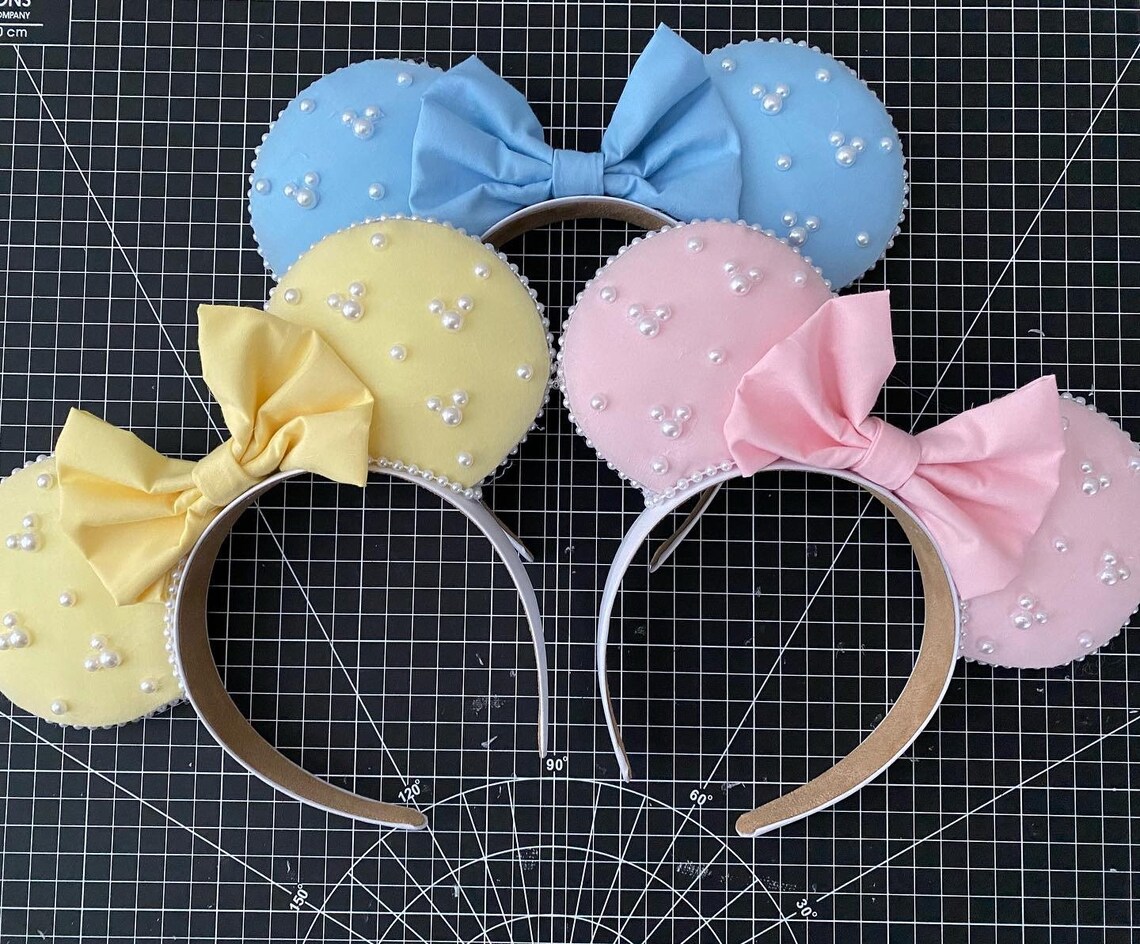 Pastel Pink Ears With Pastel Pink Bow and Embellished Pearls - Etsy