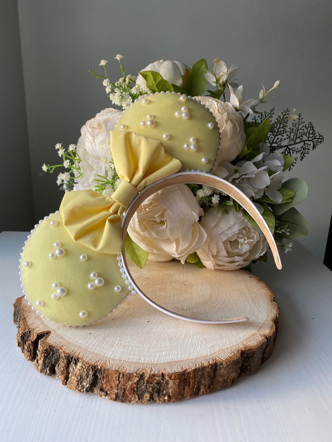 Pastel Yellow Ears With Pastel Yellow Bow and Embellished Pearls ...