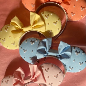 Pastel Pink Ears With Pastel Pink Bow and Embellished Pearls - Handmade ...