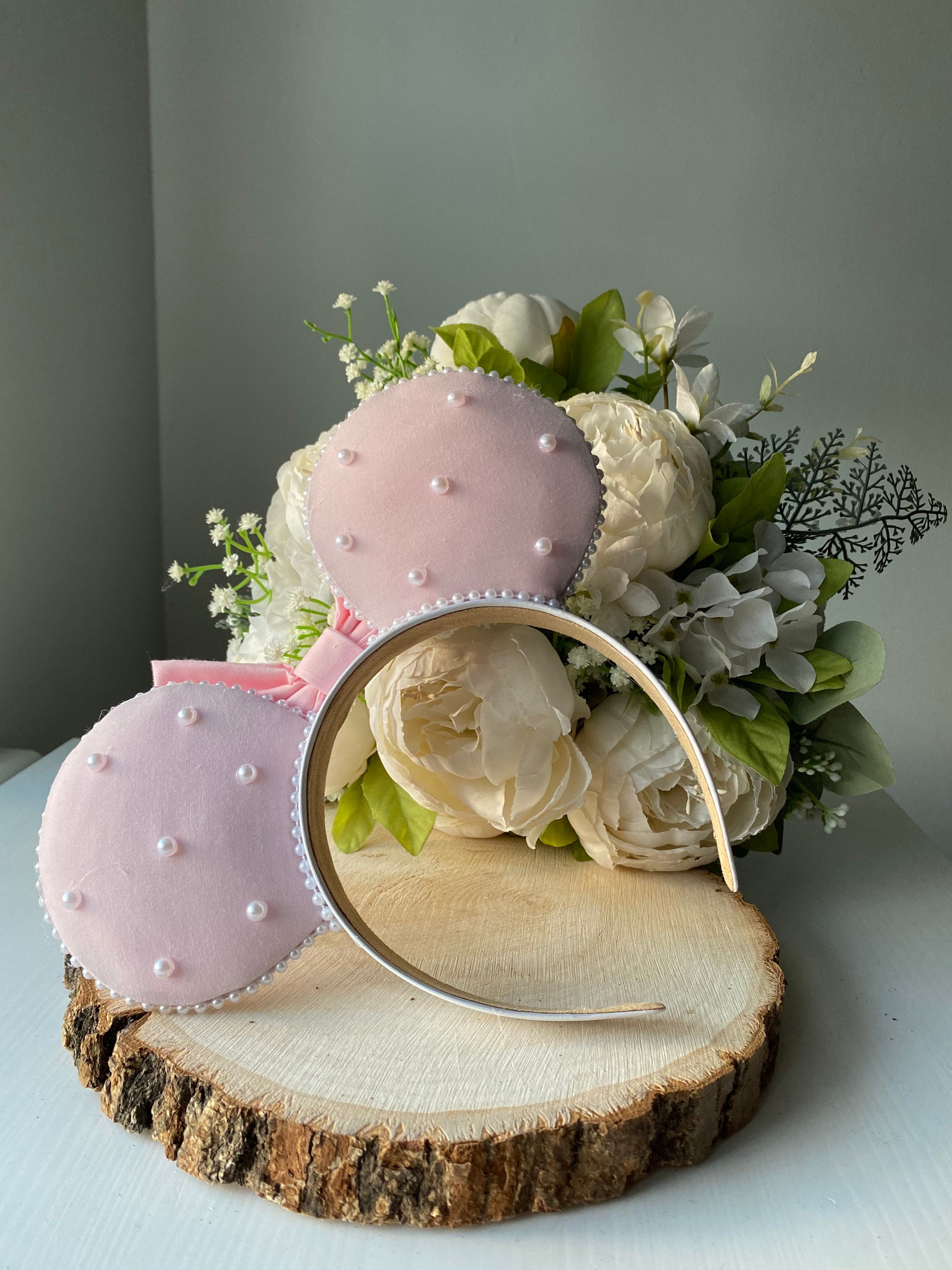Pastel Pink Ears With Pastel Pink Bow and Embellished Pearls - Etsy