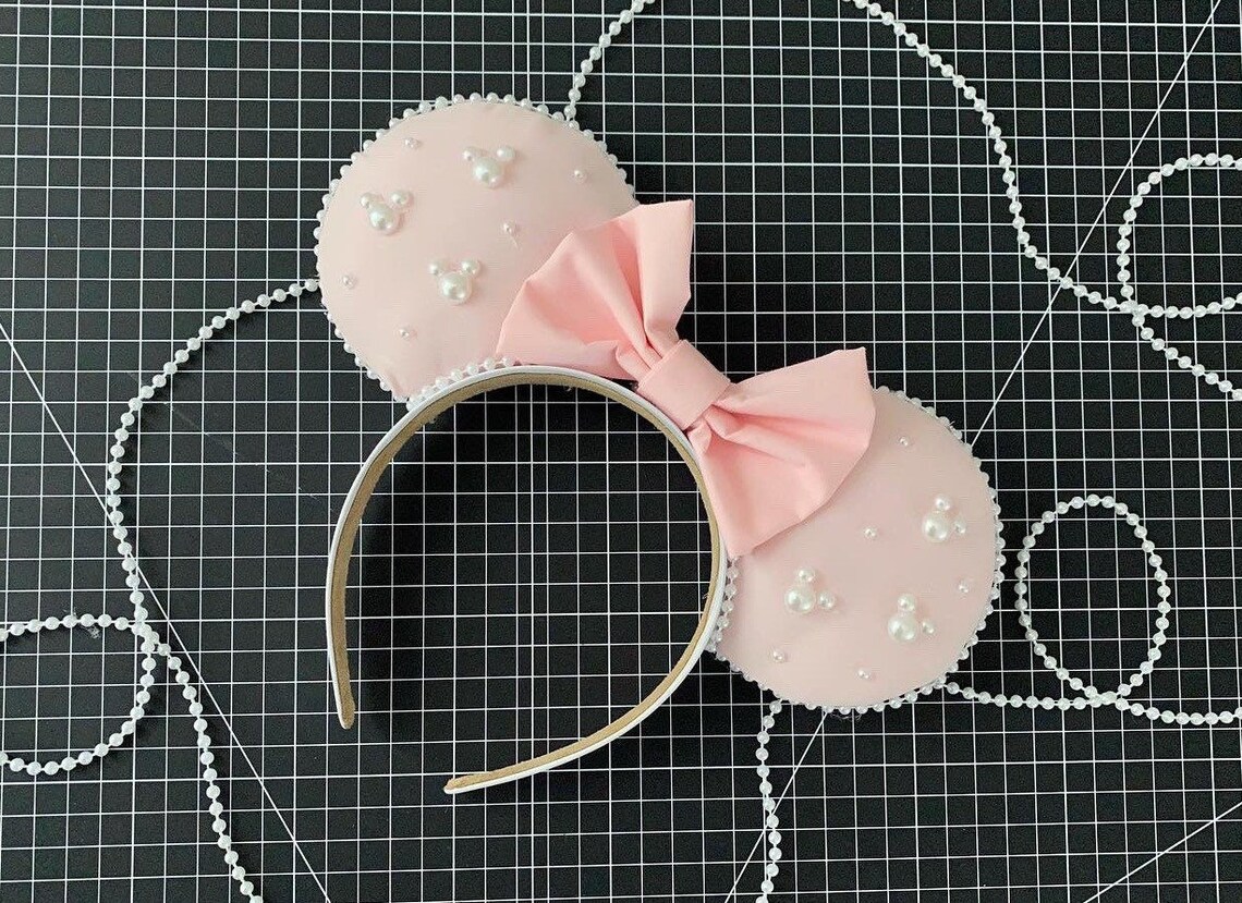 Pastel Pink Ears With Pastel Pink Bow and Embellished Pearls - Etsy