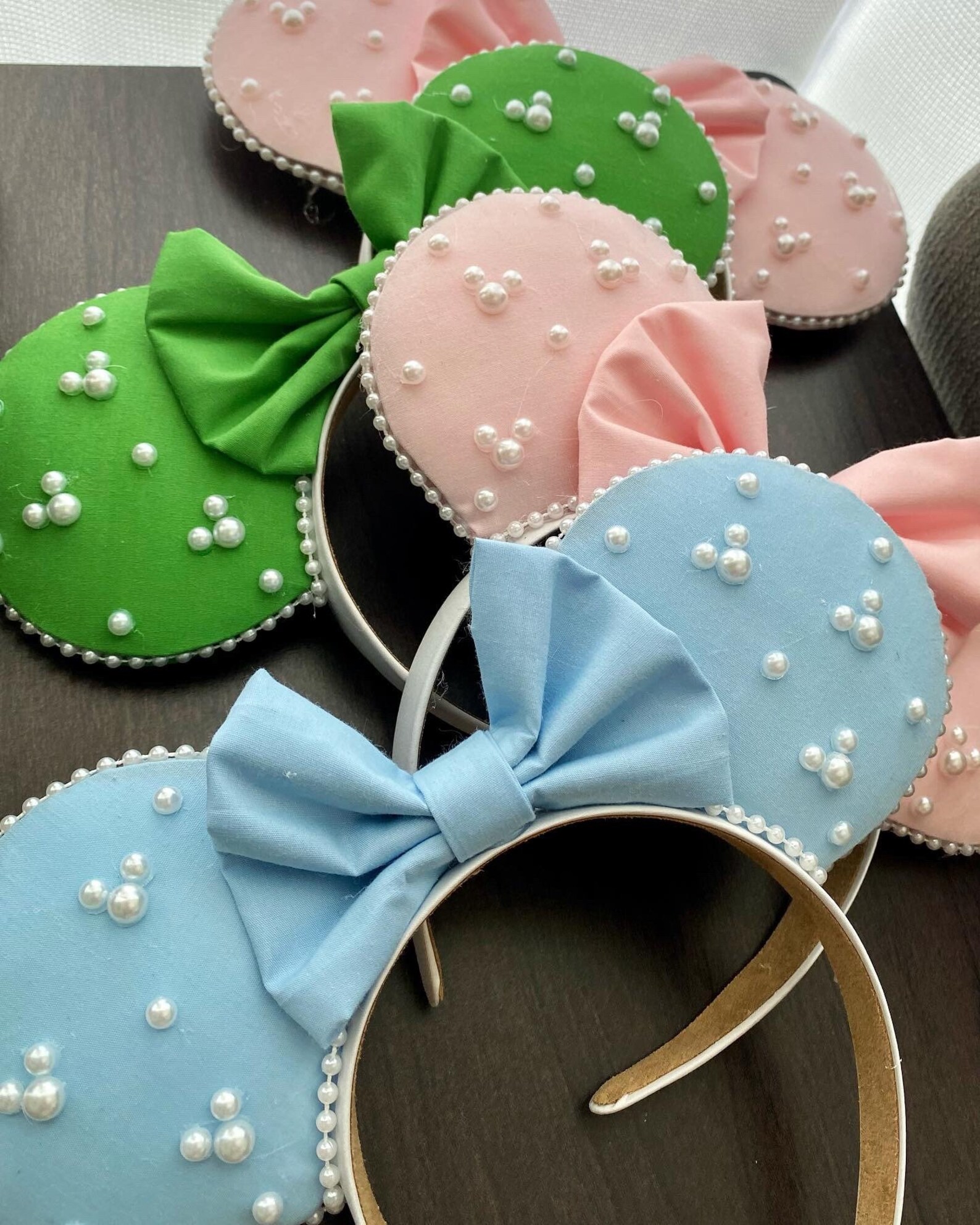 Pastel Blue Ears With Pastel Blue Bow and Embellished Pearls - Etsy