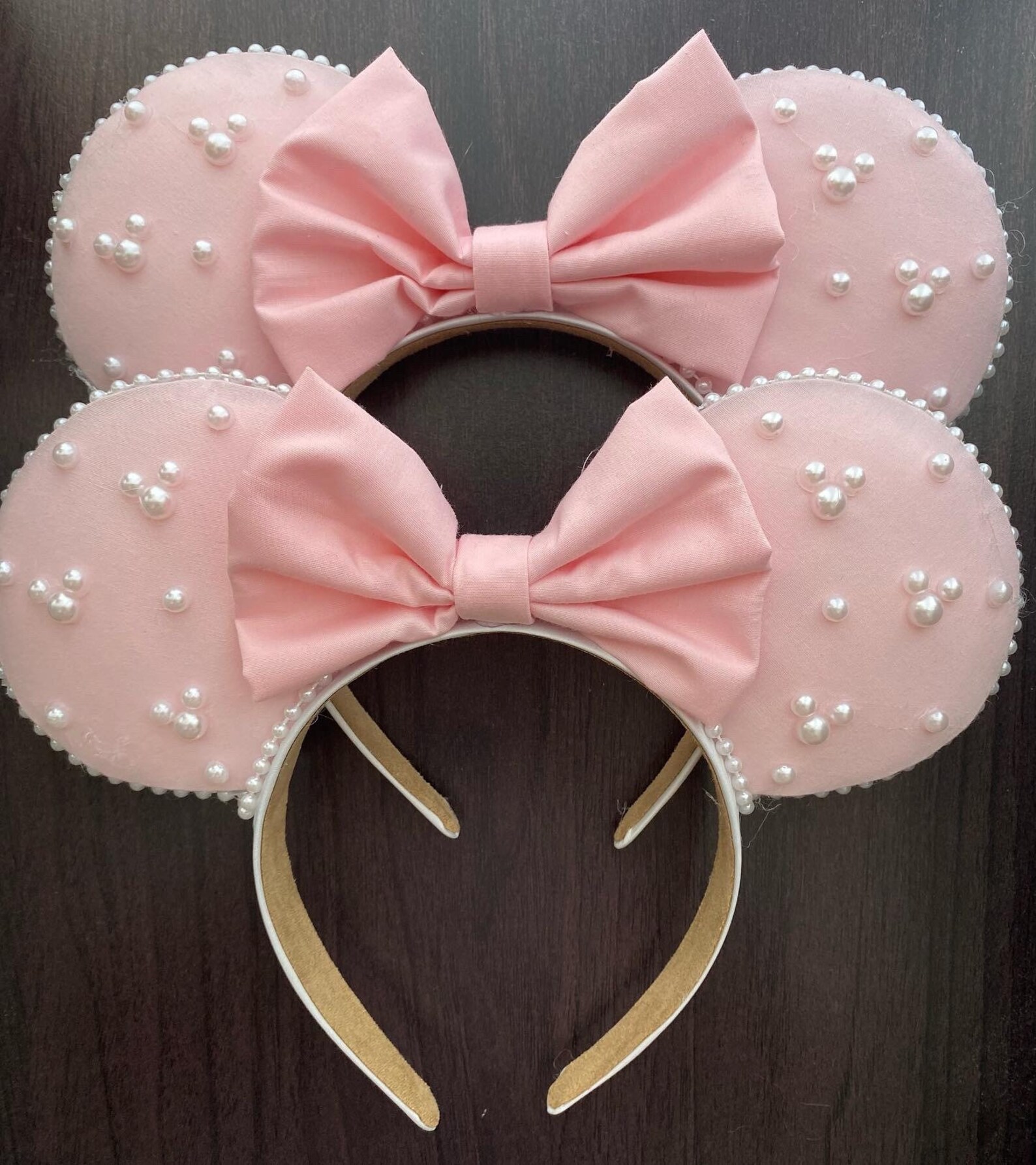 Pastel Pink Ears With Pastel Pink Bow and Embellished Pearls - Etsy