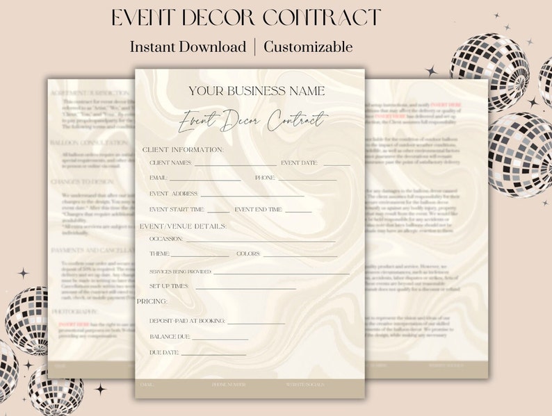 EVENT DECOR CONTRACT, Editable Lux Event Decor Contract, Balloon ...