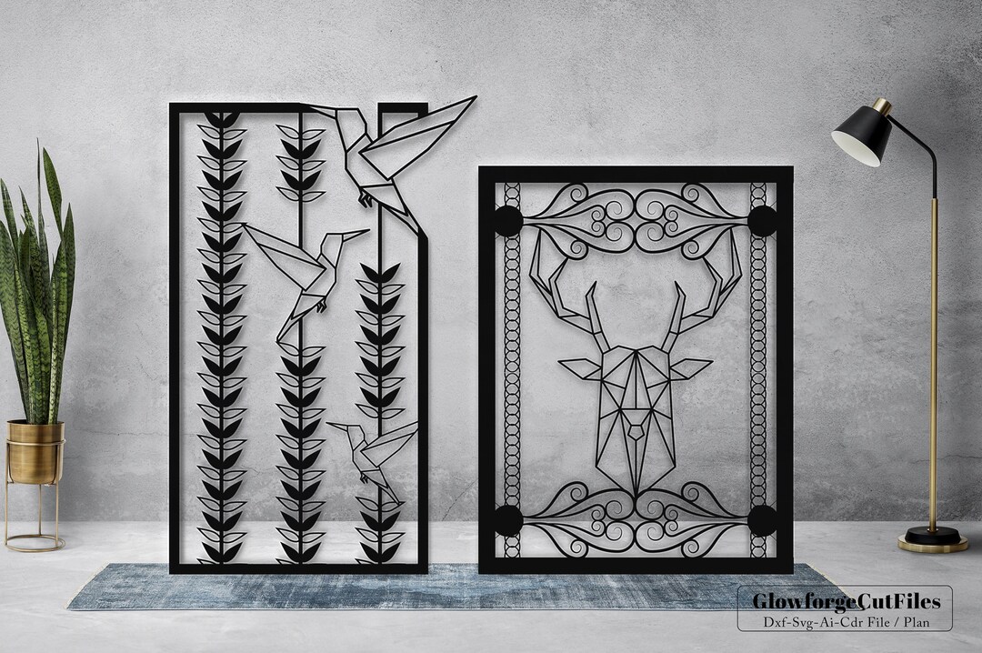 Ornamental Art Panels. Deer and Bird Decorative Panels Dxf, Svg ...