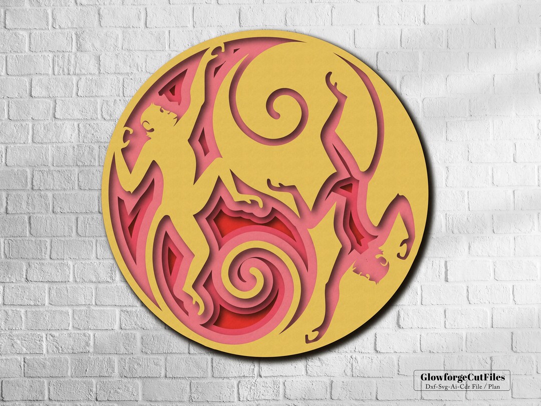 Ying Yang Monkey Multilayer File Cut, Dxf,svg,ai,eps. Yin Yang Clip Art ...