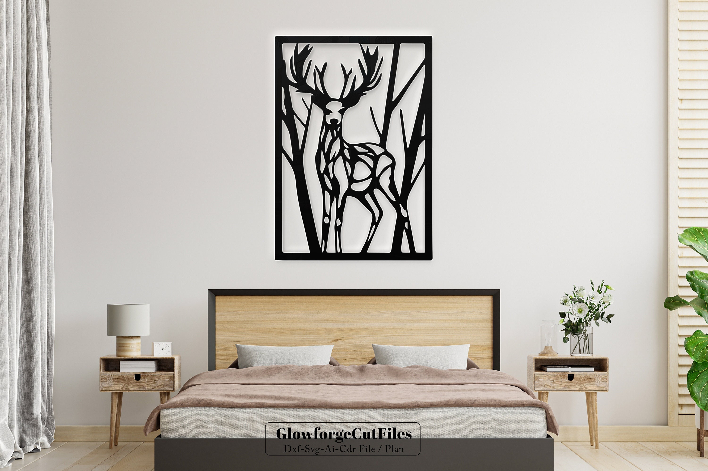 Deer Design Laser Cut Svg Dxf Files Wall Sticker Engraving - Etsy