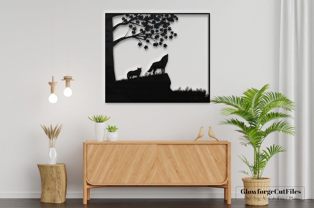 Wolf Howling at the Tree, Wolf Clip Art, Tree Svg, Wolf Stencil, Wolves ...