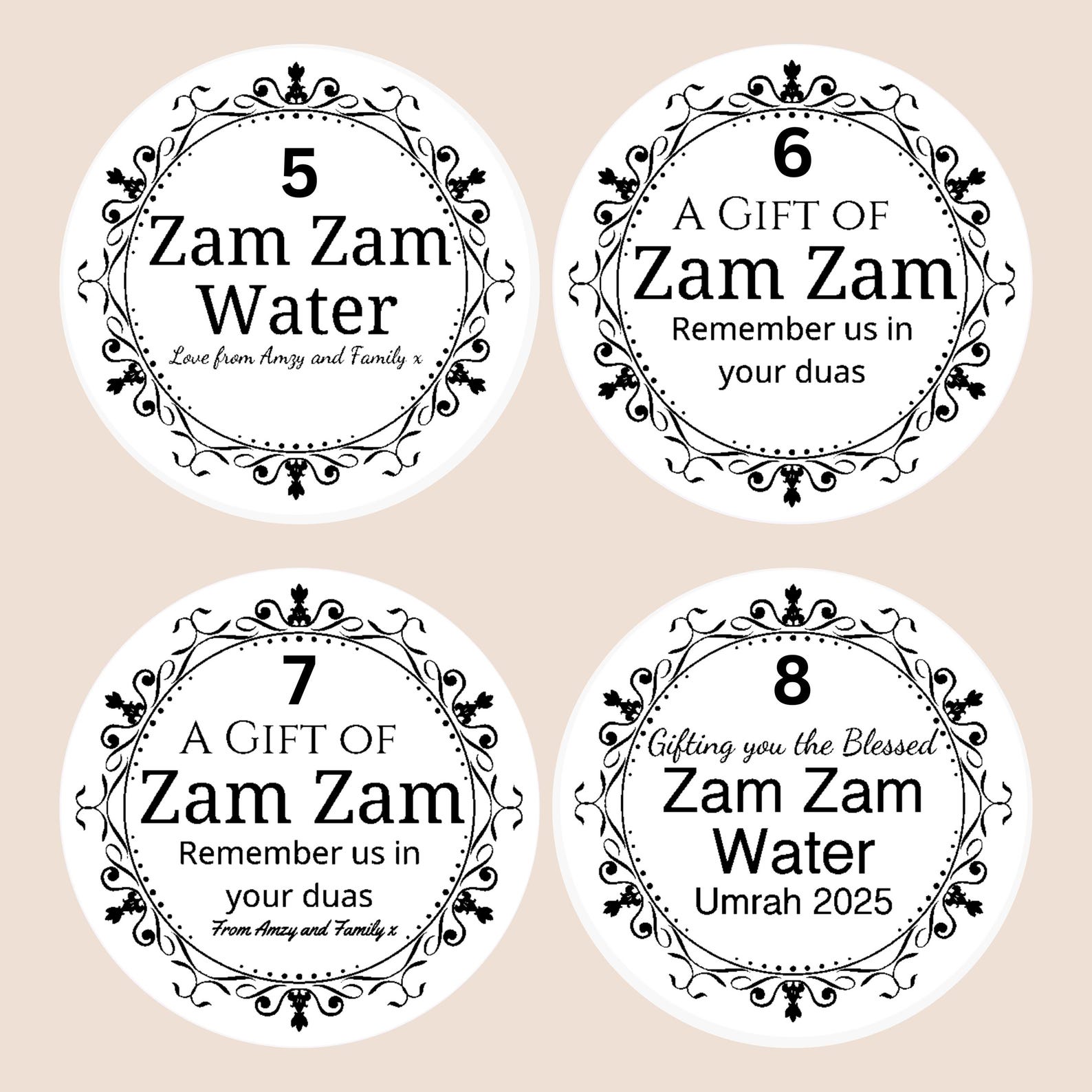 Zam Zam Labels Stickers Water Bottle Gift Wrap Personalised Custom ...