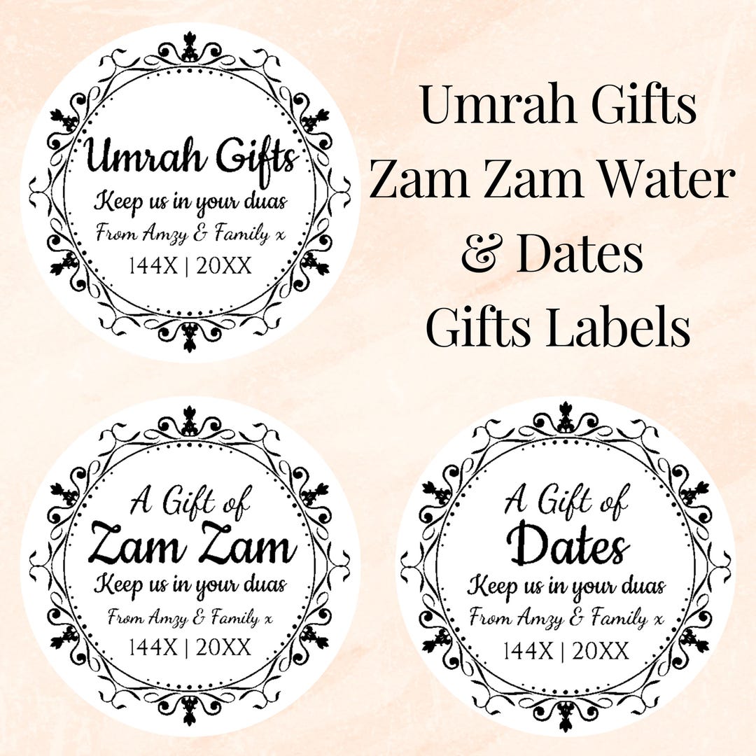 Umrah Gifts Zam Zam Labels Dates Sticker Water Bottle Wrap Personalised ...