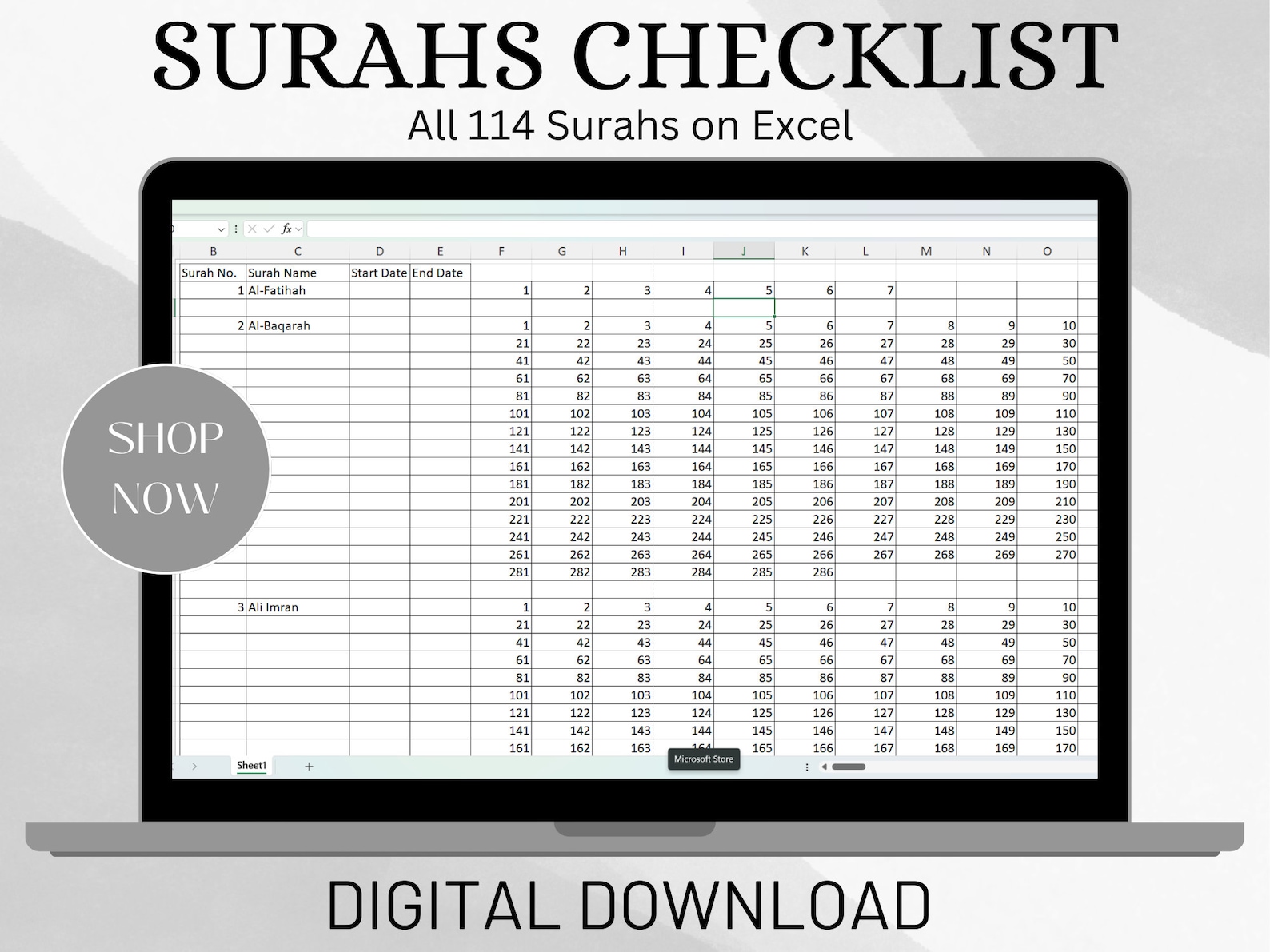 Surah Checklist Quran Progress Tracker Islamic Planner Quran Reading ...