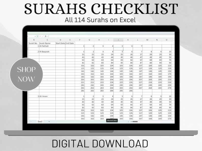 Surah Checklist Quran Progress Tracker Islamic Planner Quran Reading ...
