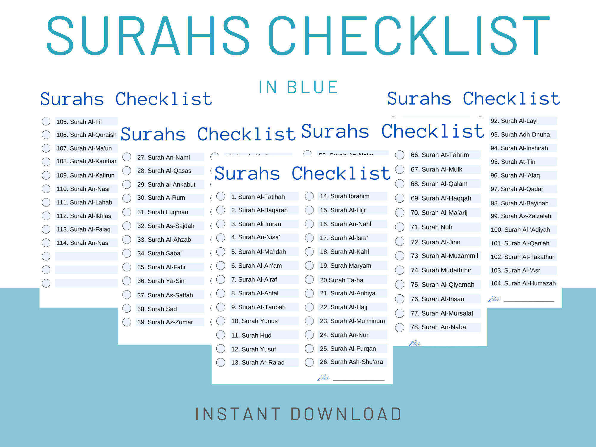 Surah Checklist Quran Progress Tracker Islamic Planner Quran Reading ...