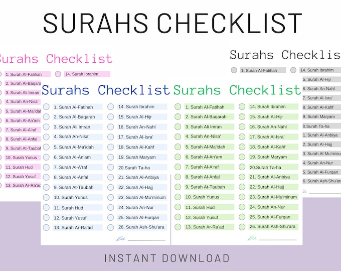 Surah Checklist Quran Progress Tracker Islamic Planner Quran Reading ...