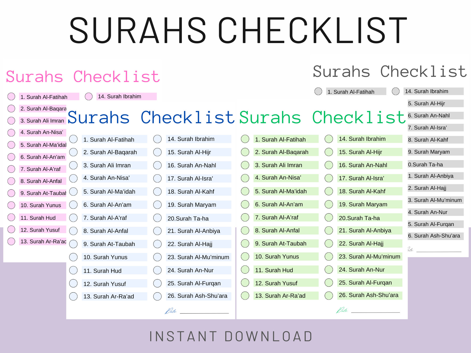 Surah Checklist, Quran Tracker, Islamic Planner, Quran Reading Journal ...