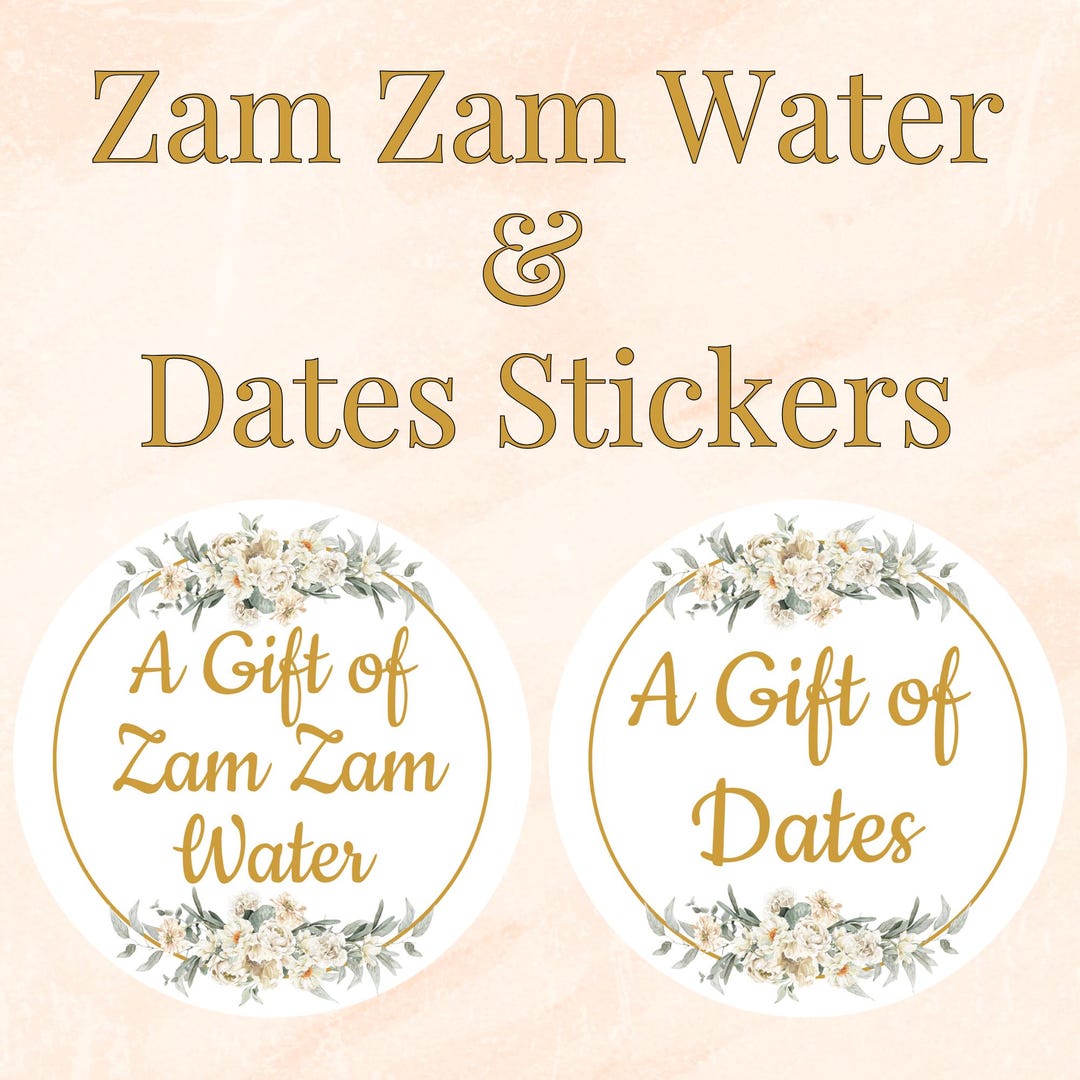 Zam Zam Labels Dates Stickers Water Bottle Gift Wrap Personalised ...