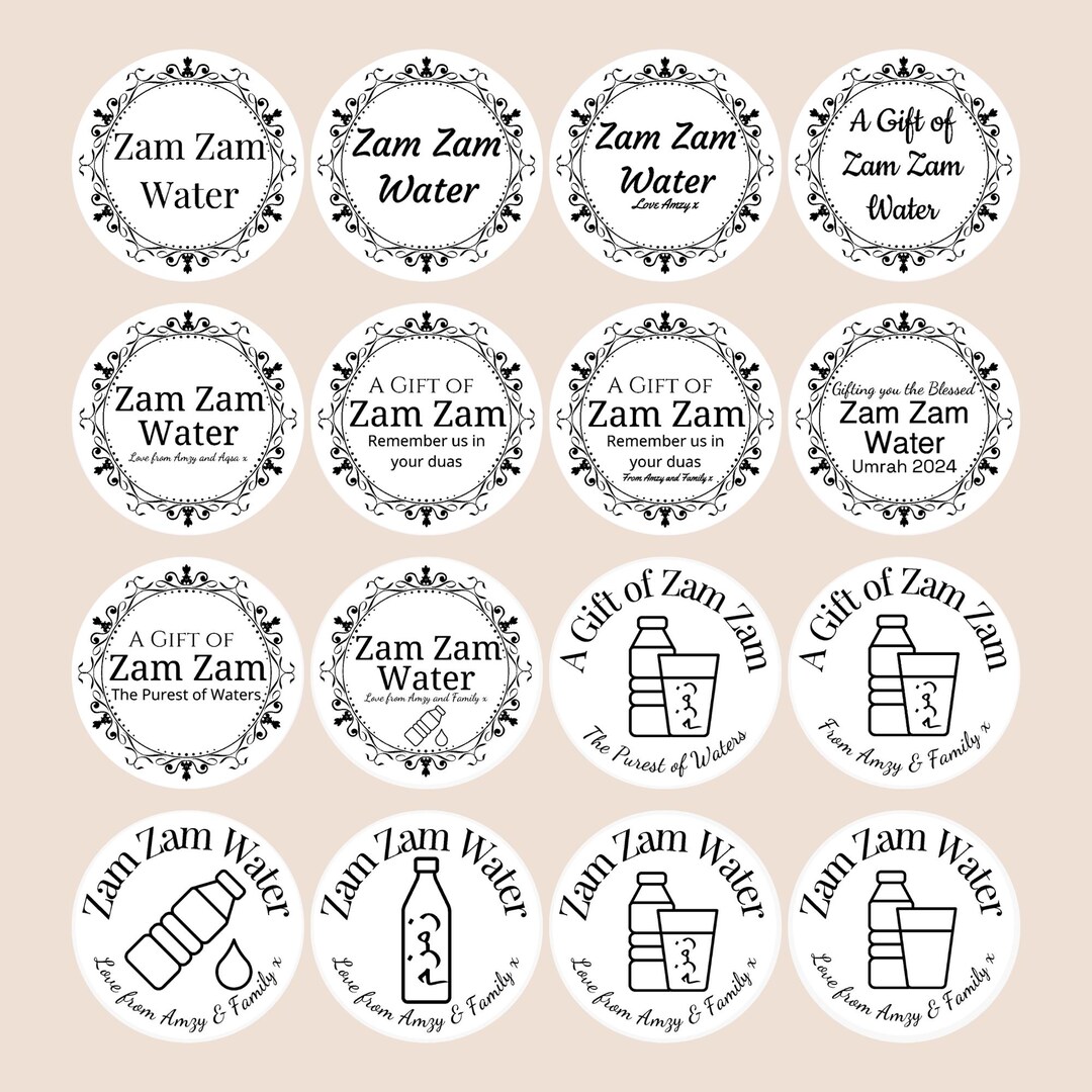 Zam Zam Labels Stickers Water Bottle Gift Wrap Personalised Custom ...
